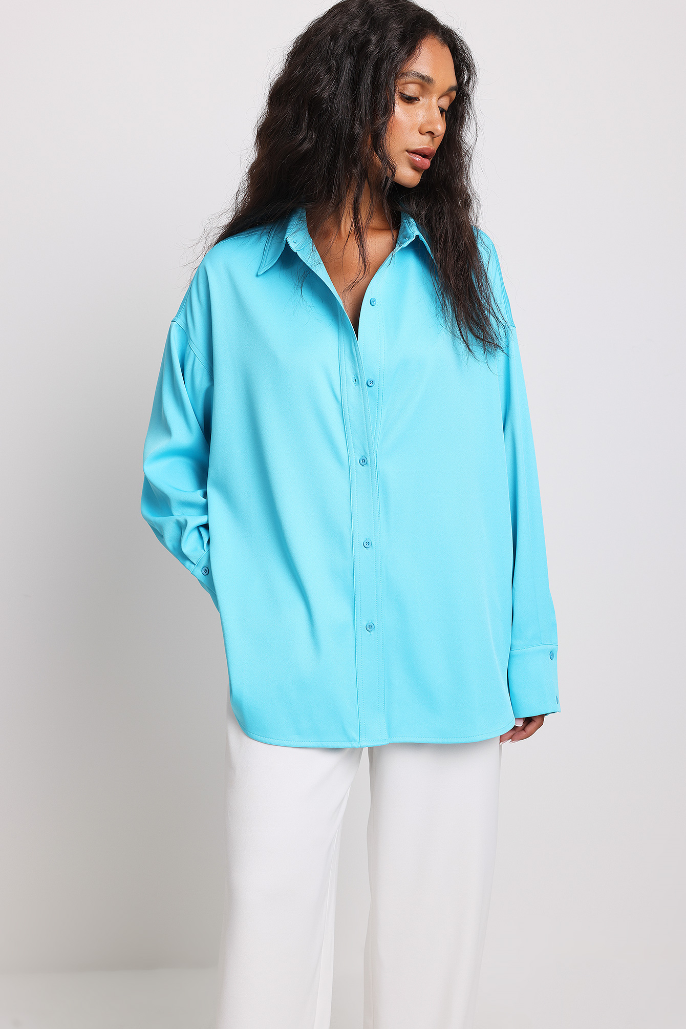 Oversized Taft Shirt Blue | NA-KD