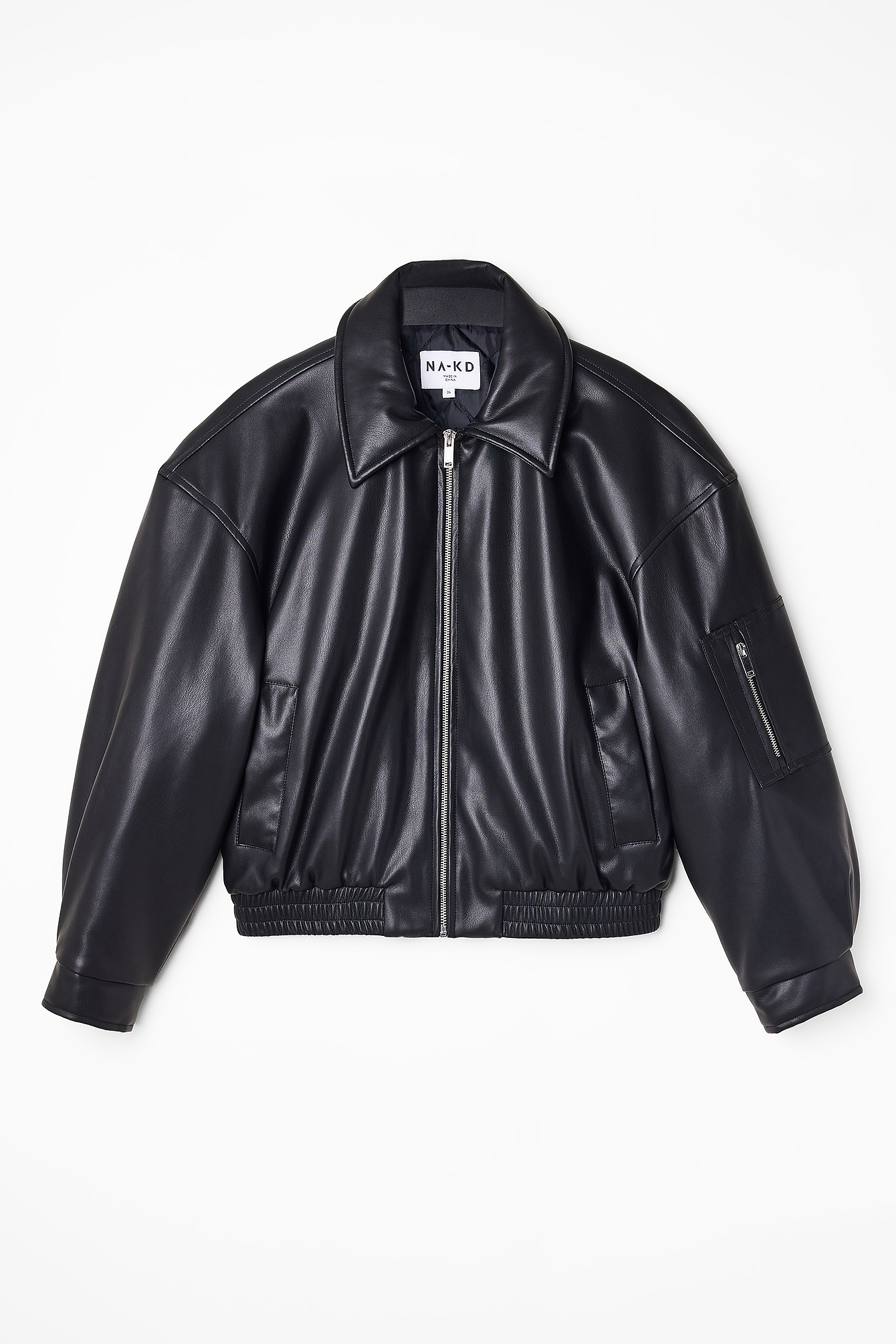 Padded Pu Bomber Jacket Zwart | NA-KD