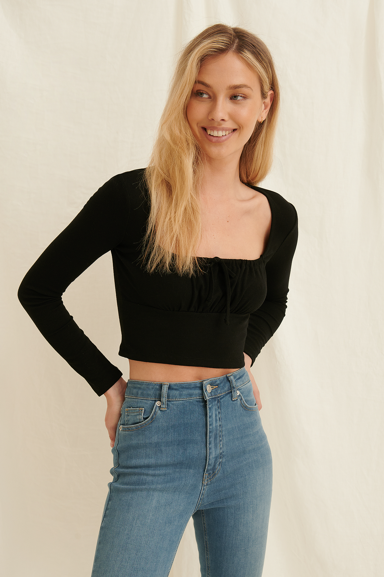 Ruched Front Tie Top White | na-kd.com