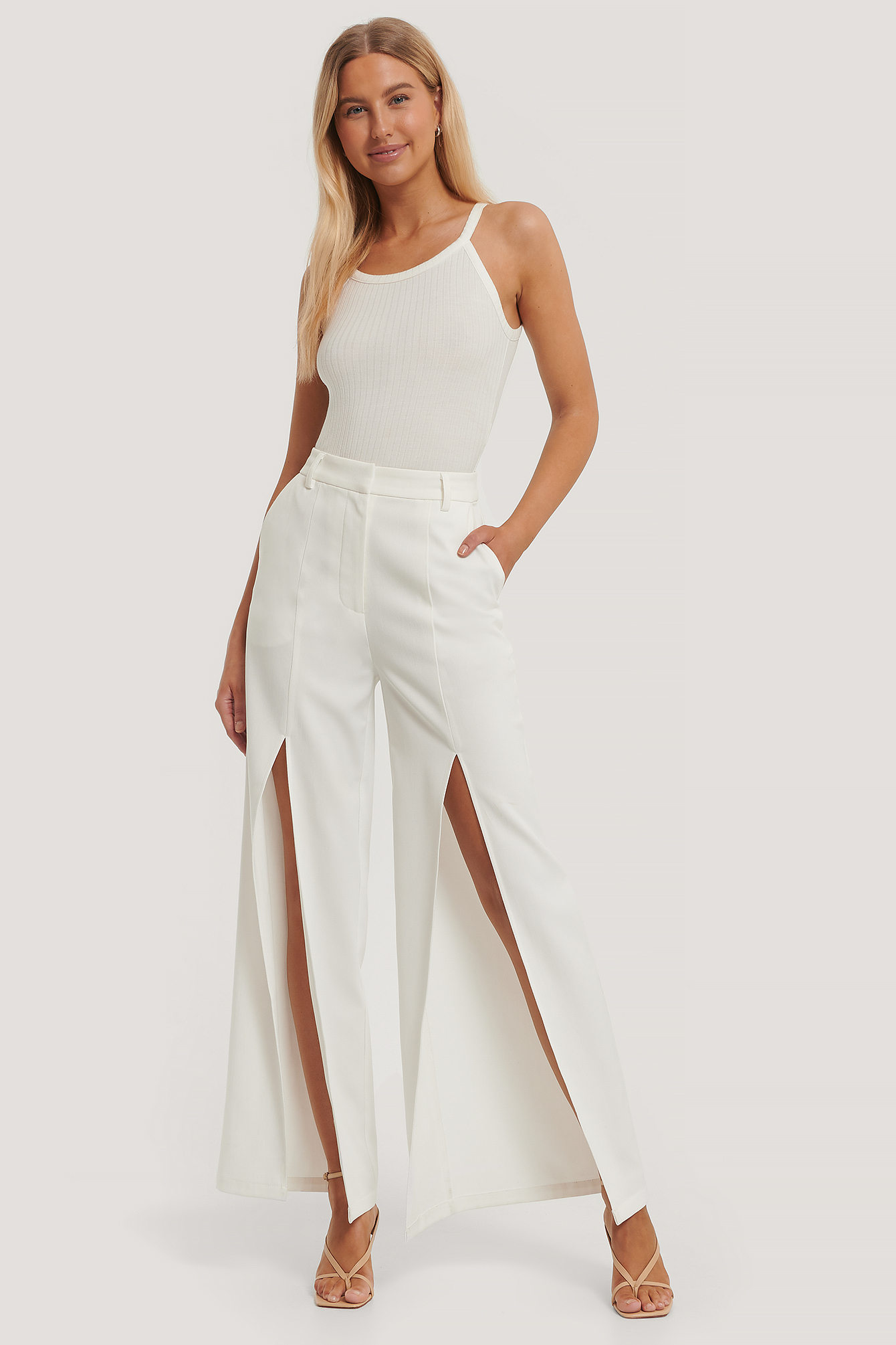 High Front Slit Trousers White | NA-KD