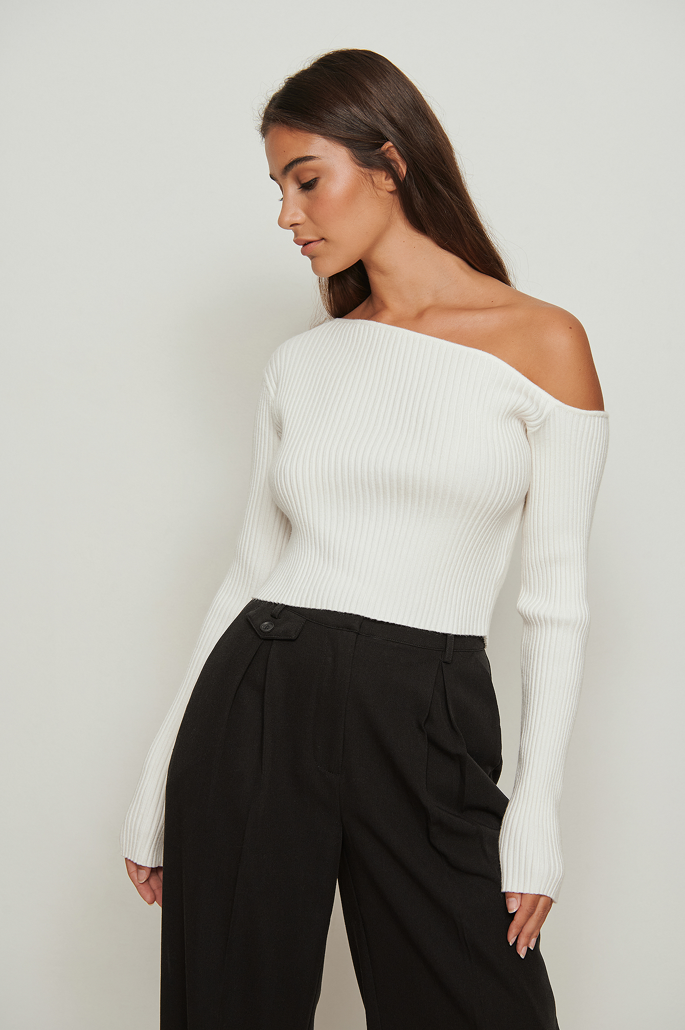 Off Shoulder Ribbed Top Offwhite | na-kd.com