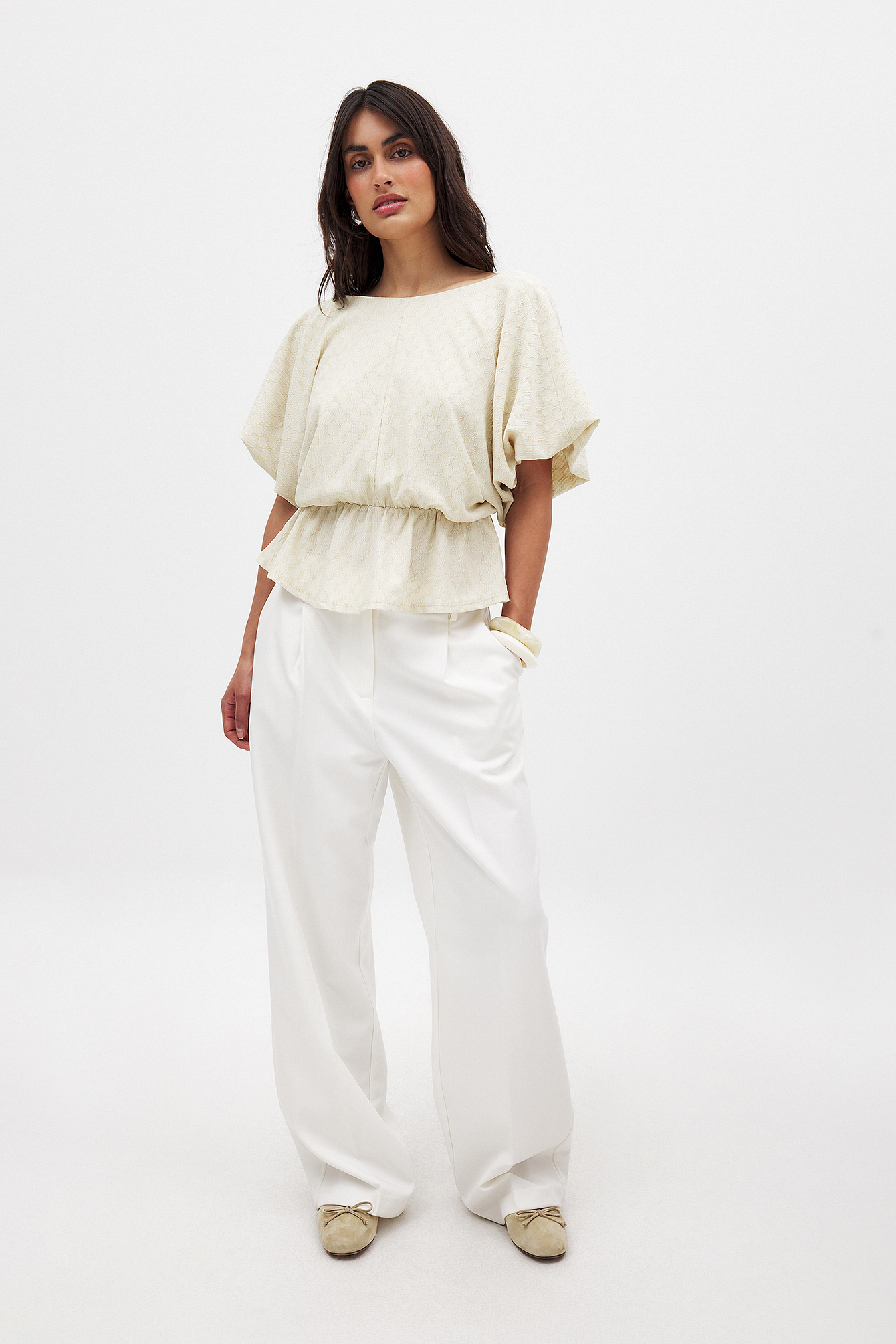Draperad peplumtopp Beige | NA-KD