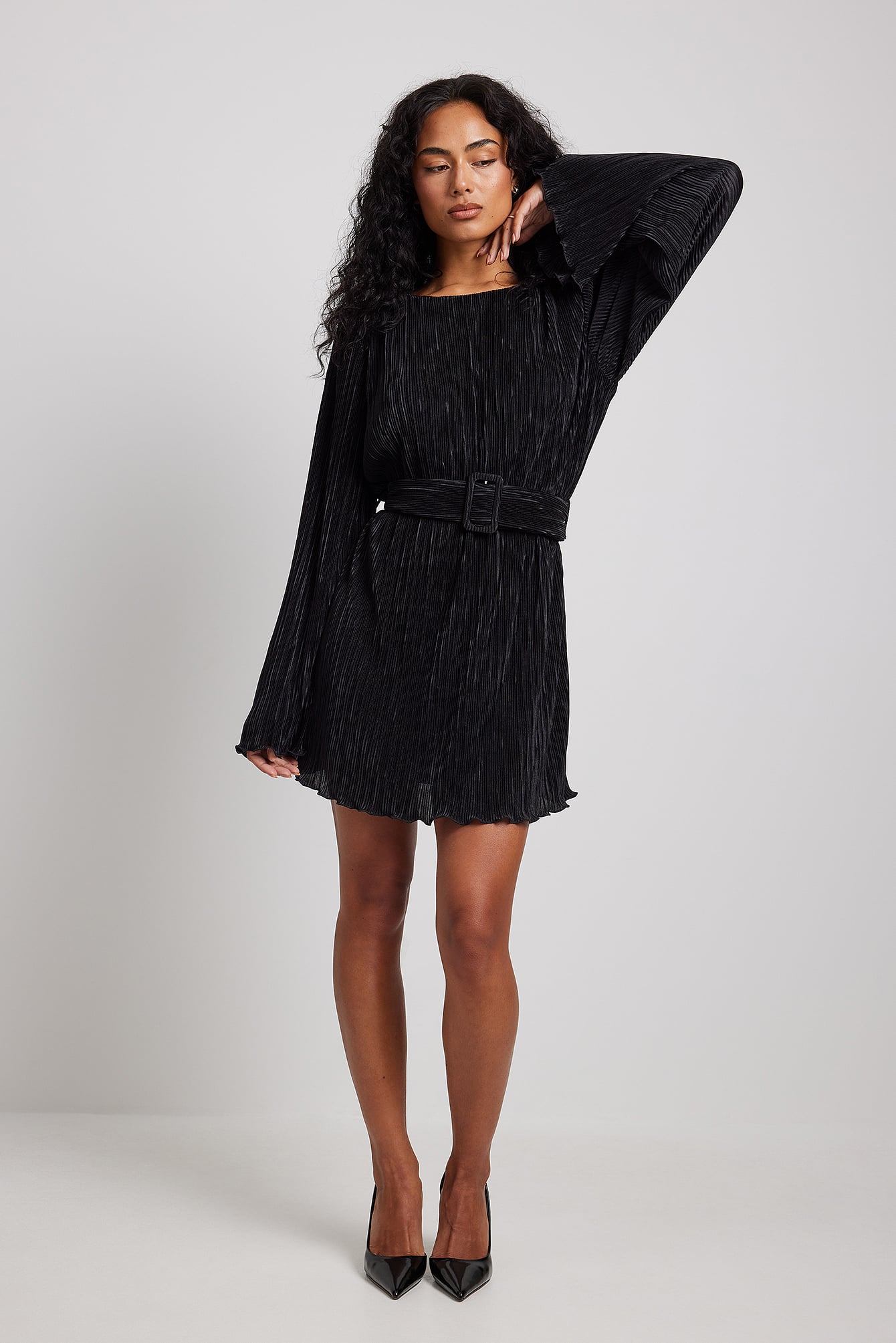 Pleated Detail Belted Mini Dress Black NA KD pleated-detail-belted-mini-dress-black-na-kd