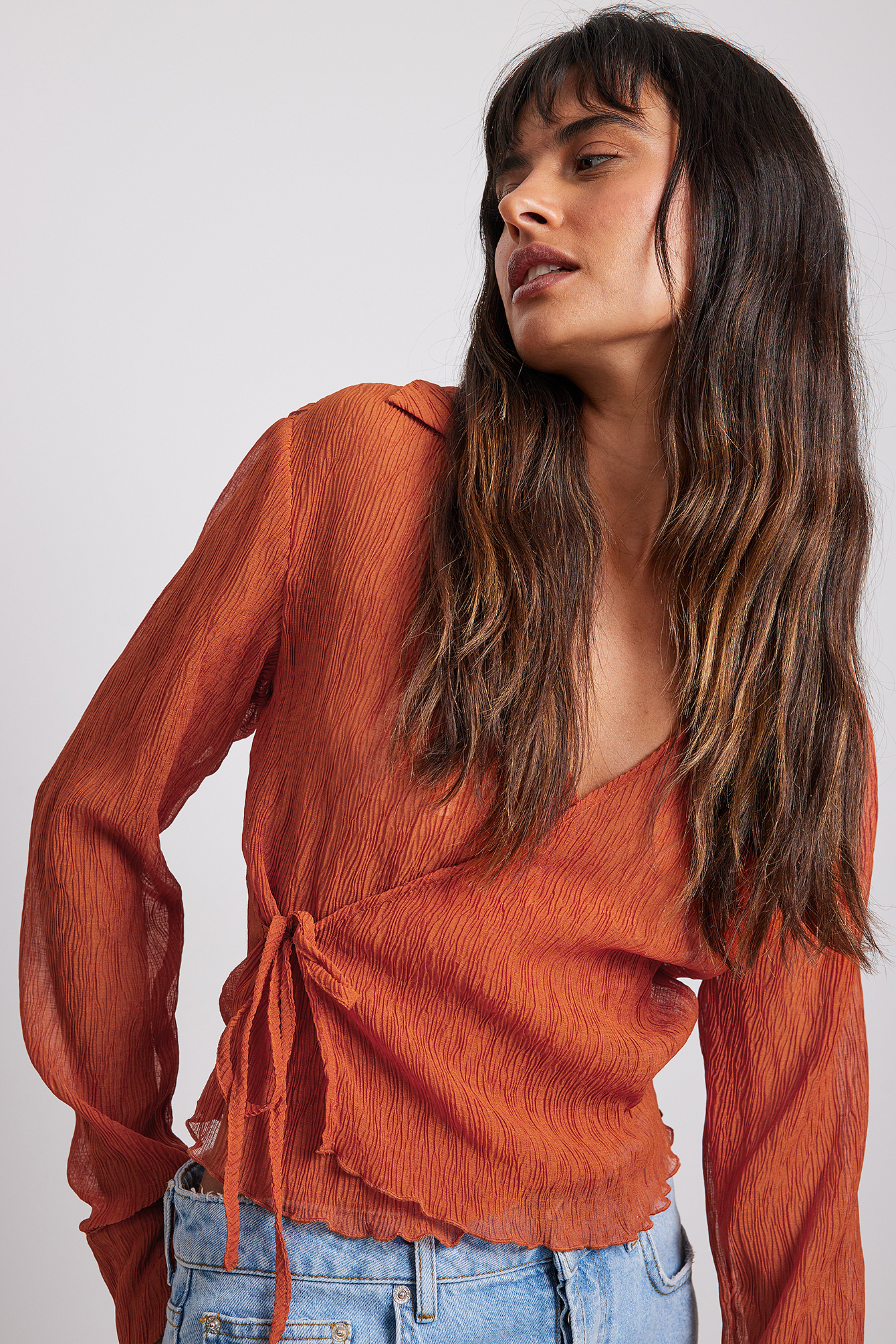 Pleated Overlap Blouse Orange | NA-KD