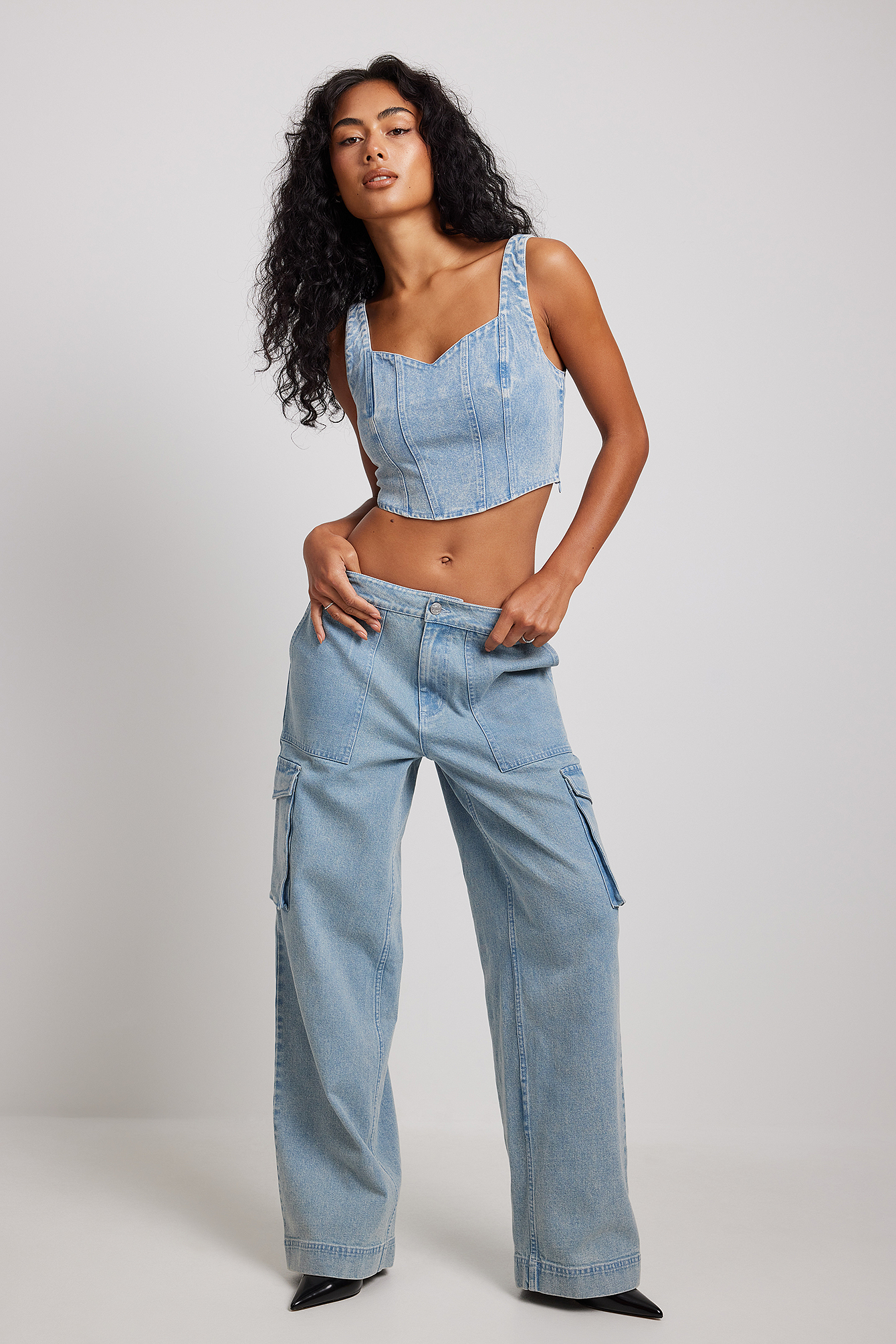 Pocket Detail Denim Trousers Blue | NA-KD