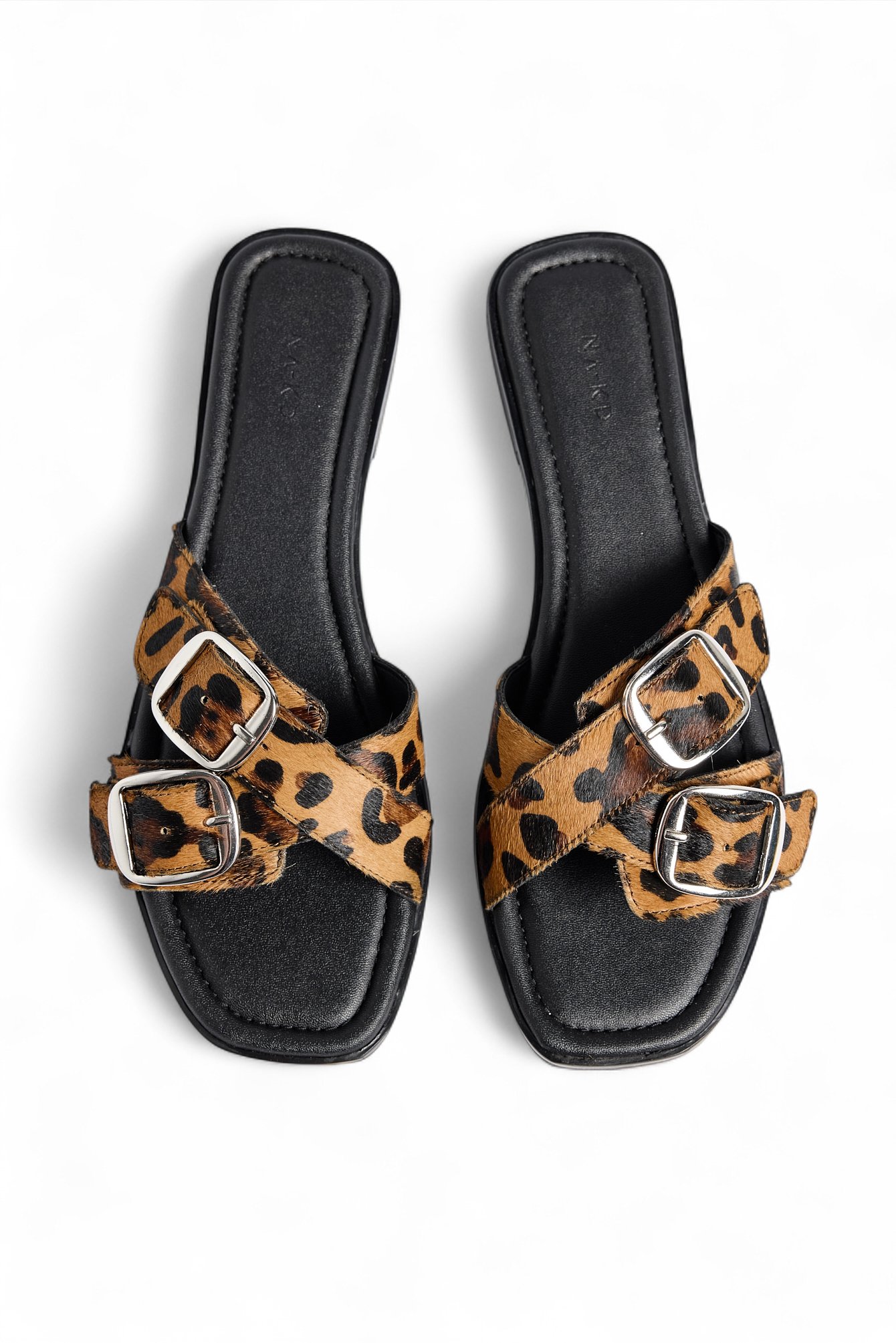Printed Leather Cross Strap Sliders Leopard | NA-KD