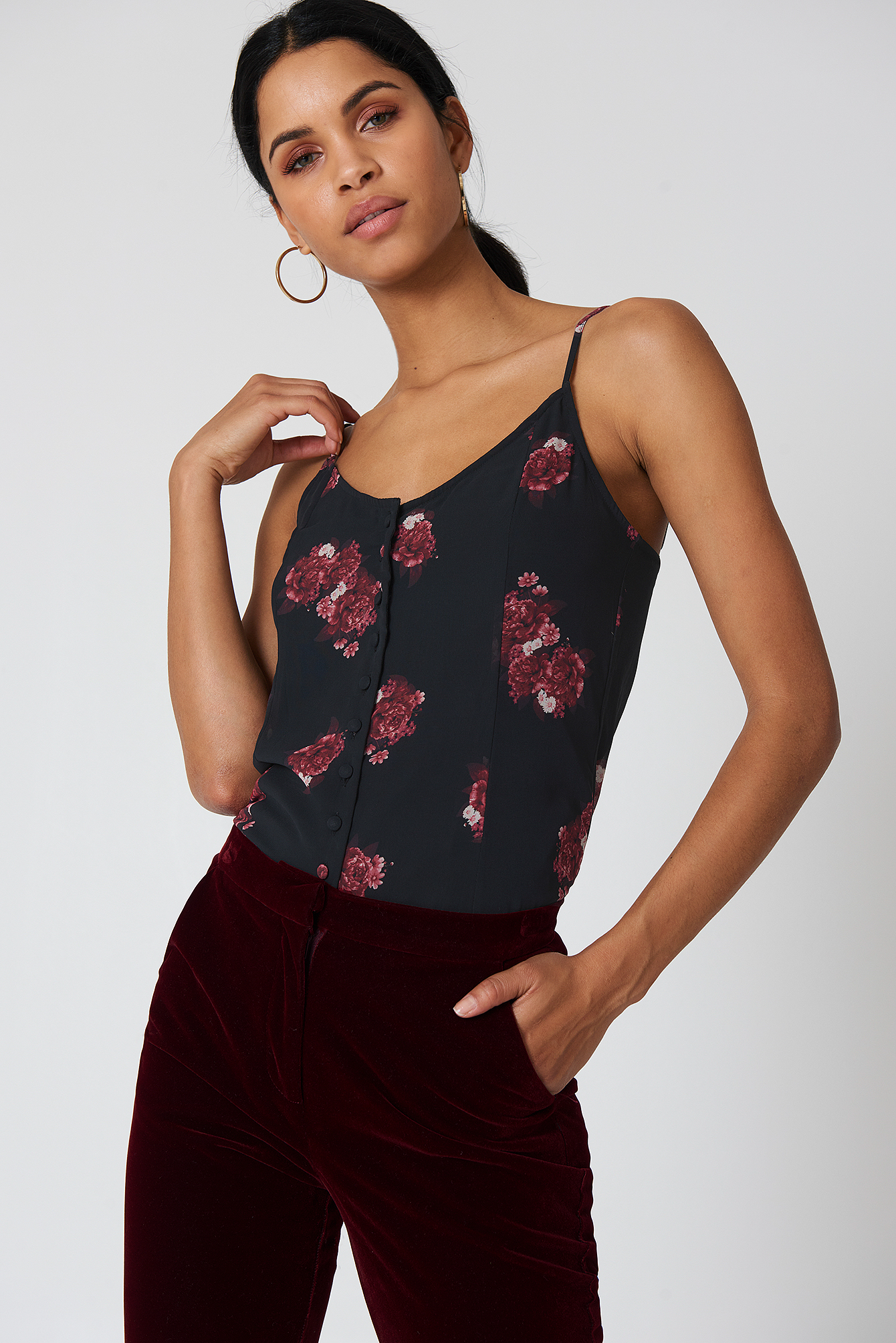 Front Button Print Singlet Blue | NA-KD