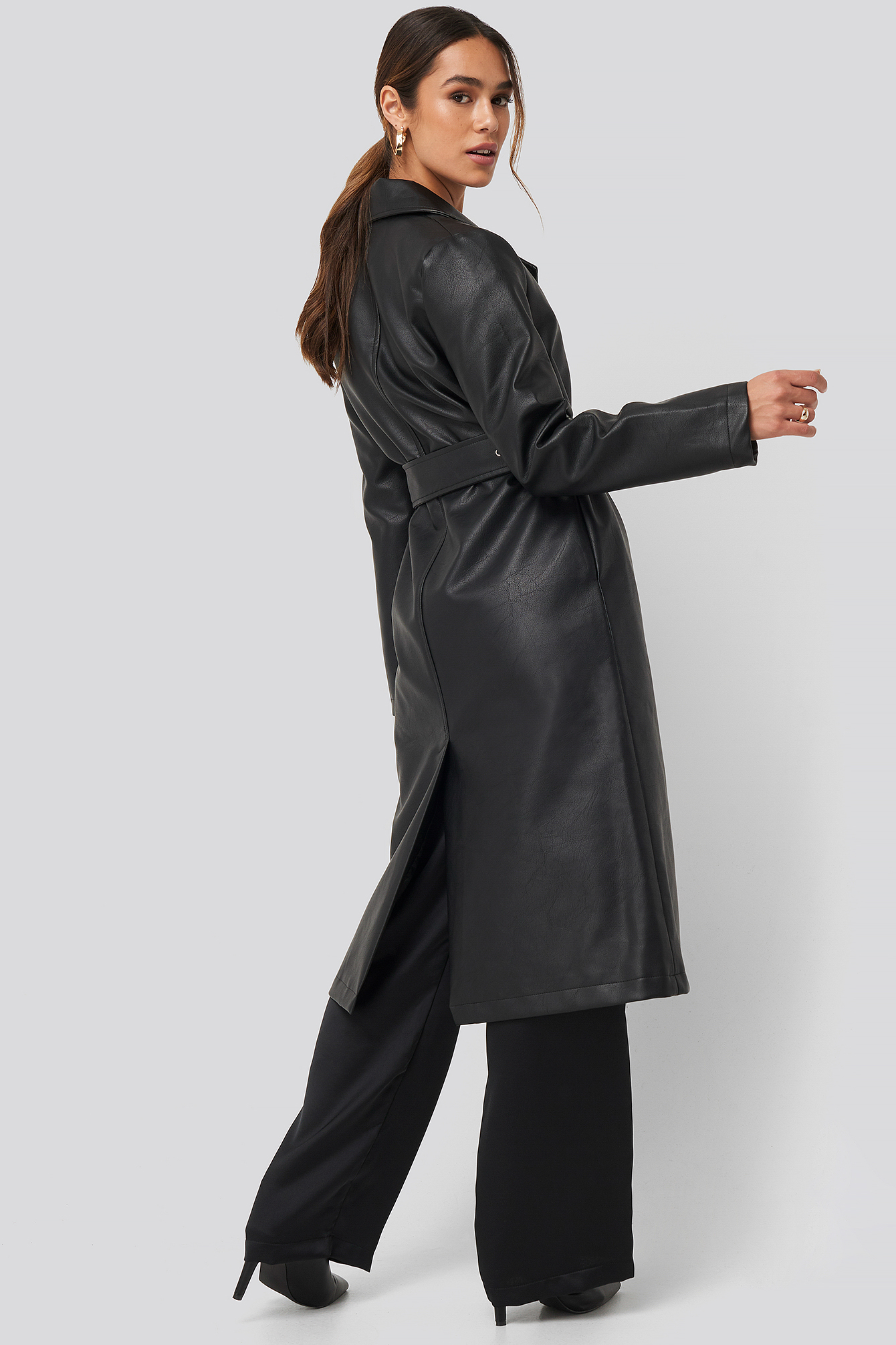 Belted PU Coat Schwarz | na-kd.com