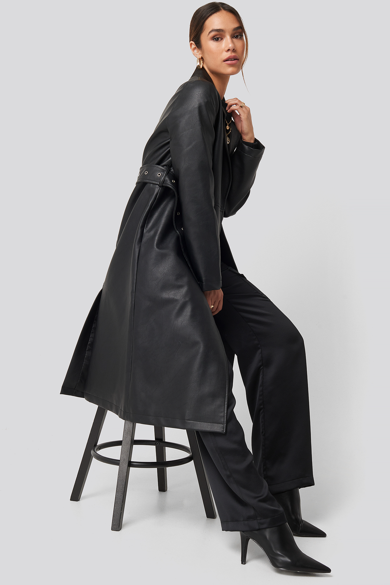Belted PU Coat Schwarz | na-kd.com