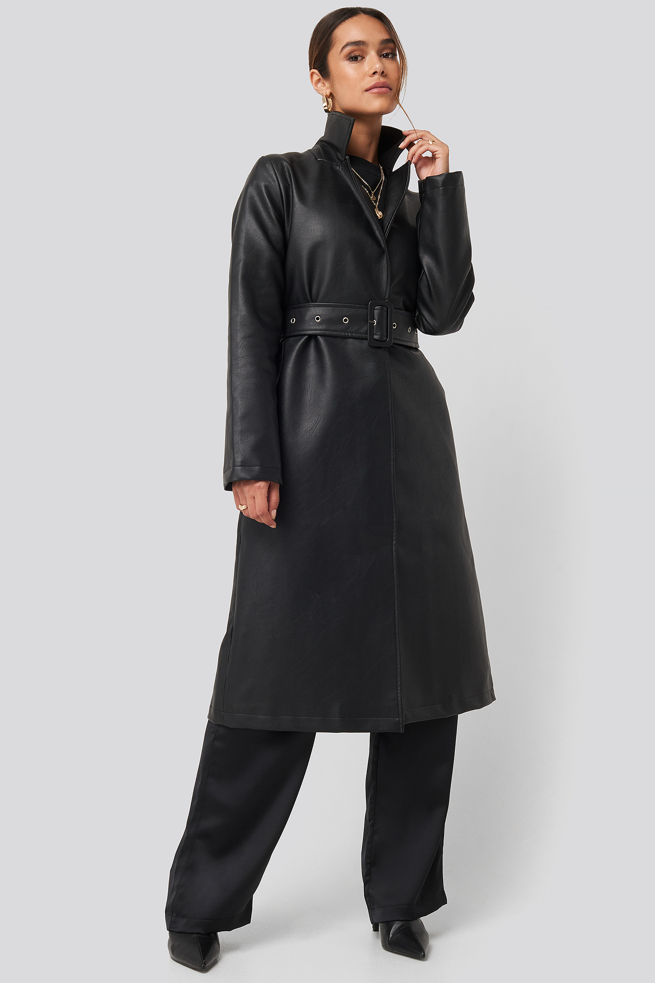 Belted PU Coat Schwarz | na-kd.com