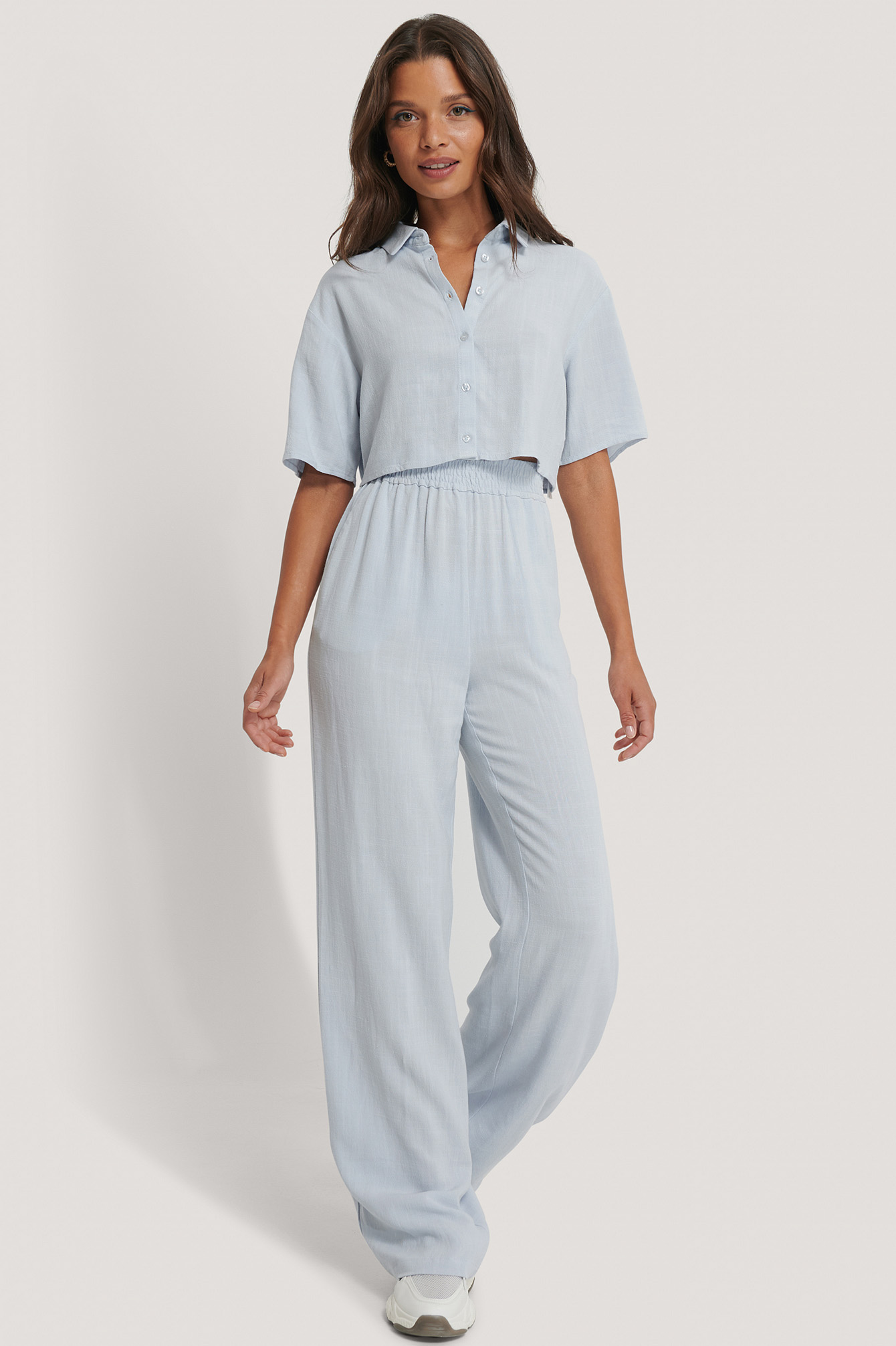 Flowy Linen Trousers Blue | NA-KD