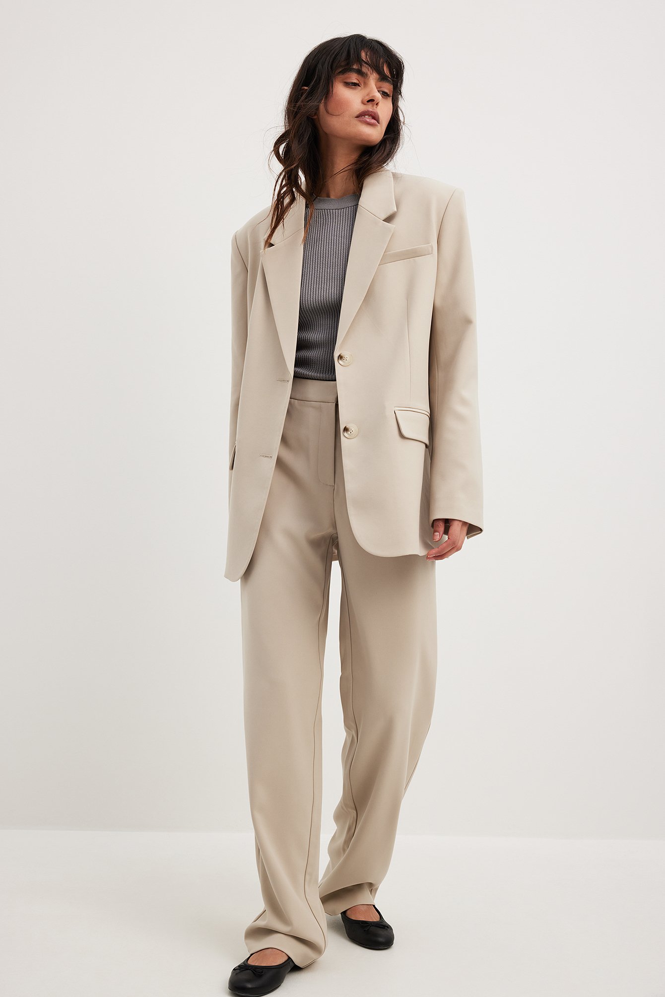 Regular Wide Leg Suit Pants Beige | NA-KD