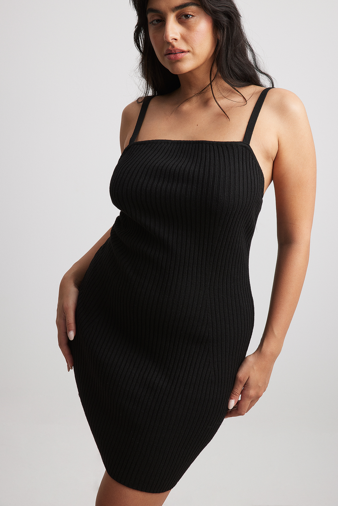 Rib Knitted Mini Dress Black | NA-KD