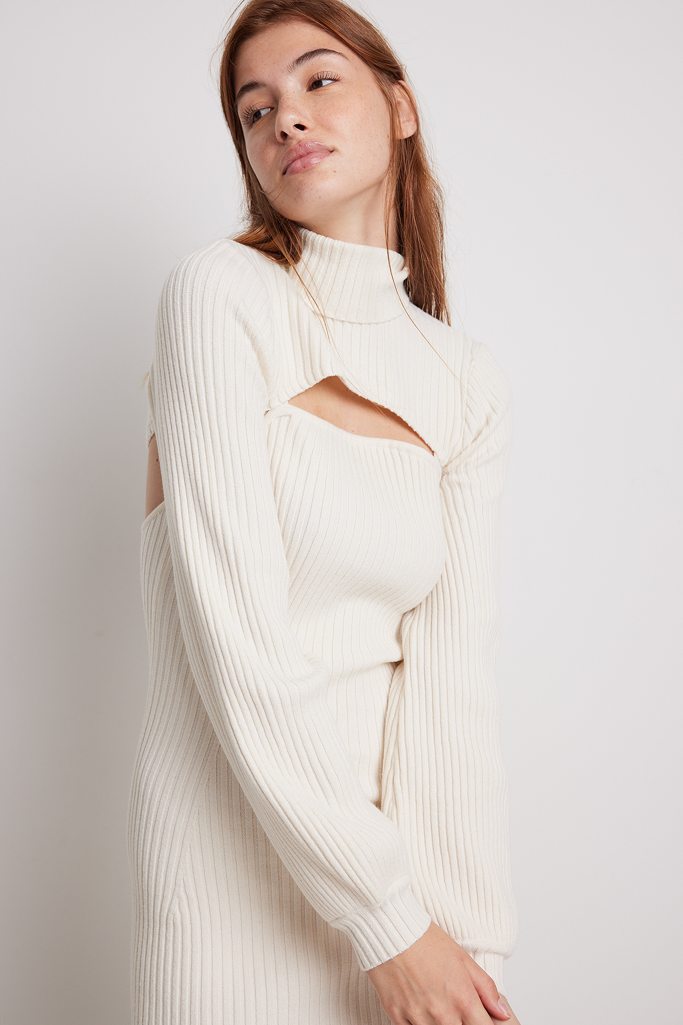 Rib Knitted Turtle Neck Bolero Offwhite | na-kd.com