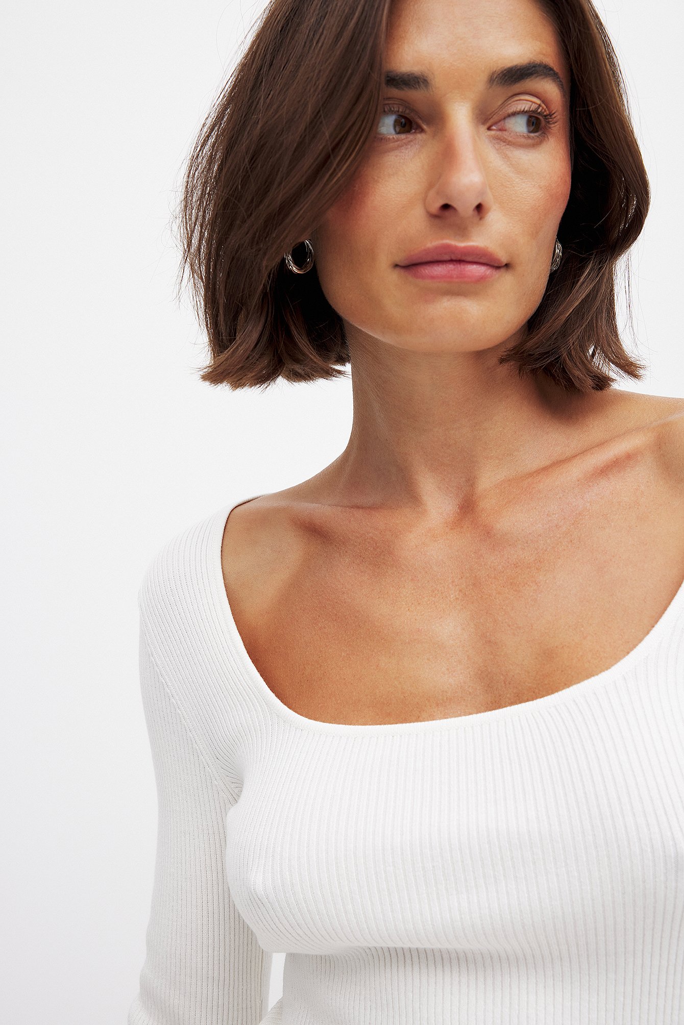 Ribbed Knitted Square Neck Top Offwhite | NA-KD