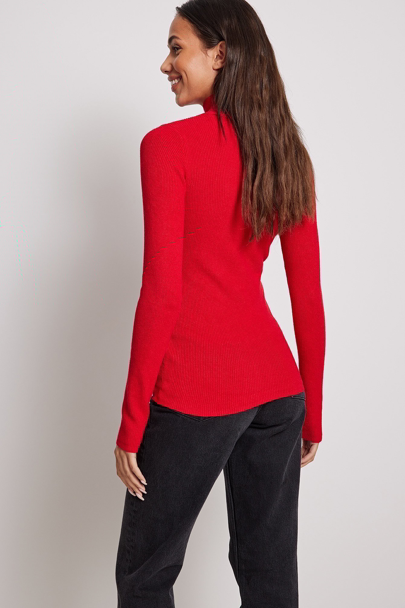 Ribbed High Neck Knitted Sweater Red | na-kd.com