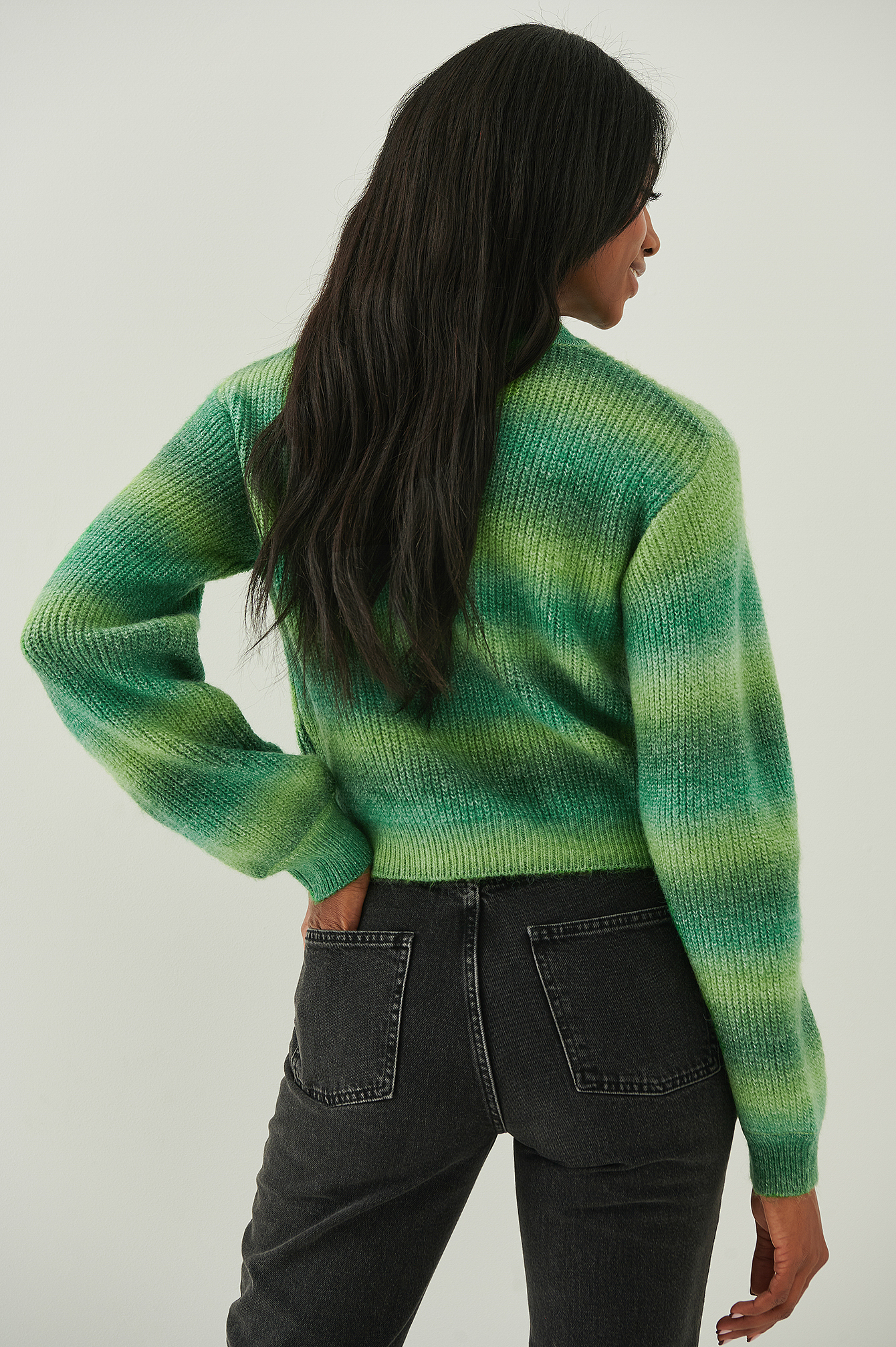 Round Neck Knitted Faded Stripe Sweater Green | na-kd.com
