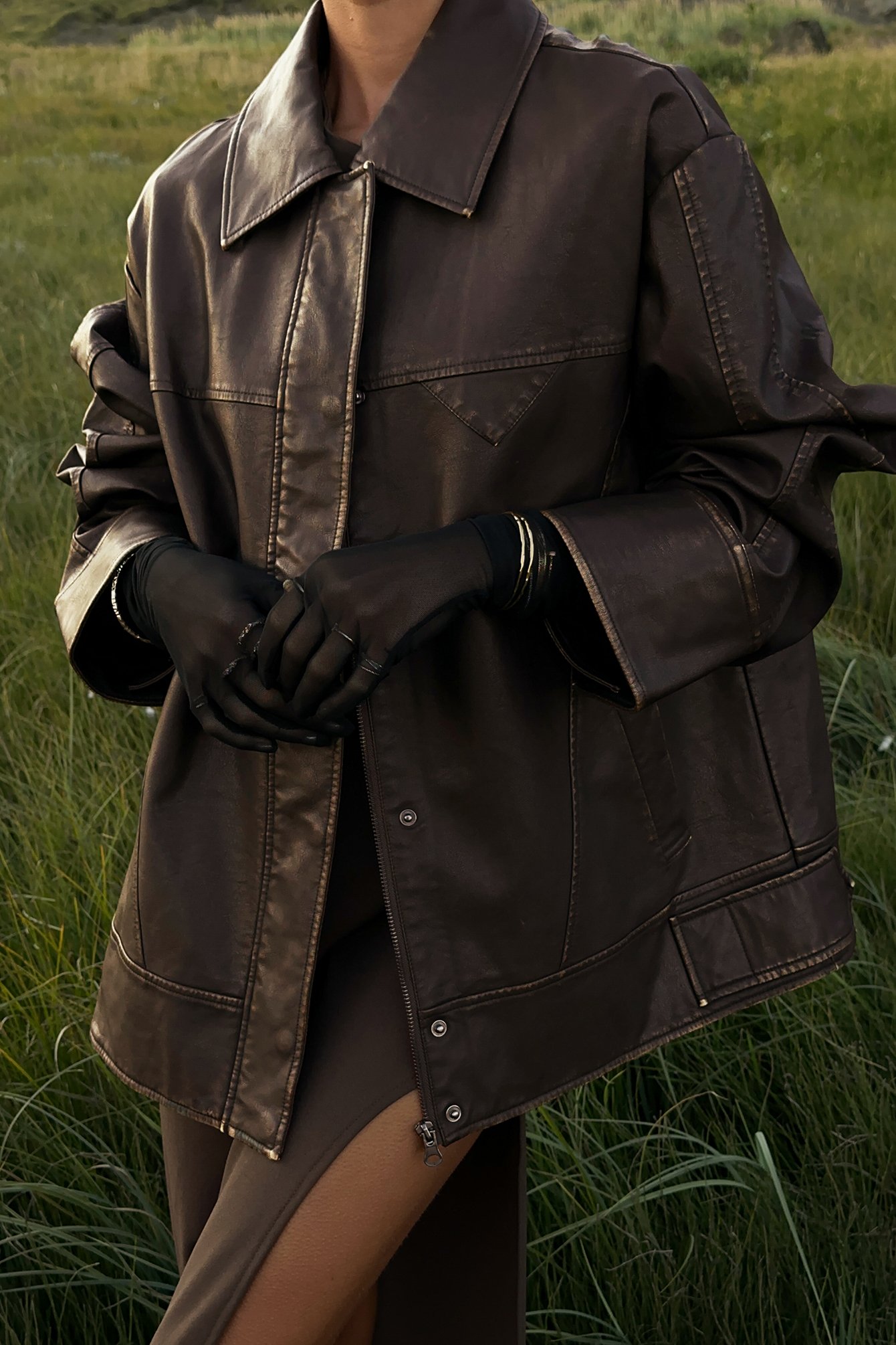 Seam Detail PU Jacket Brown | NA-KD