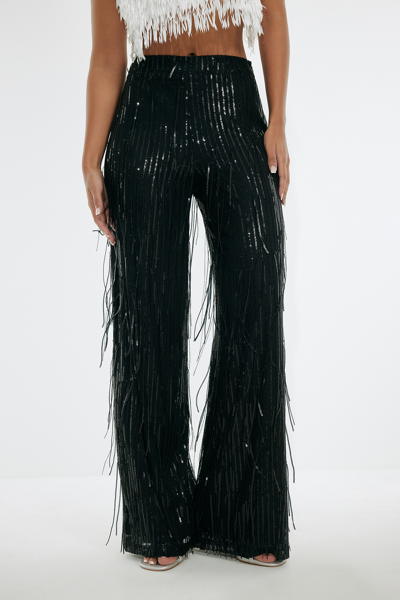 Sequin Detail Trousers Black Na