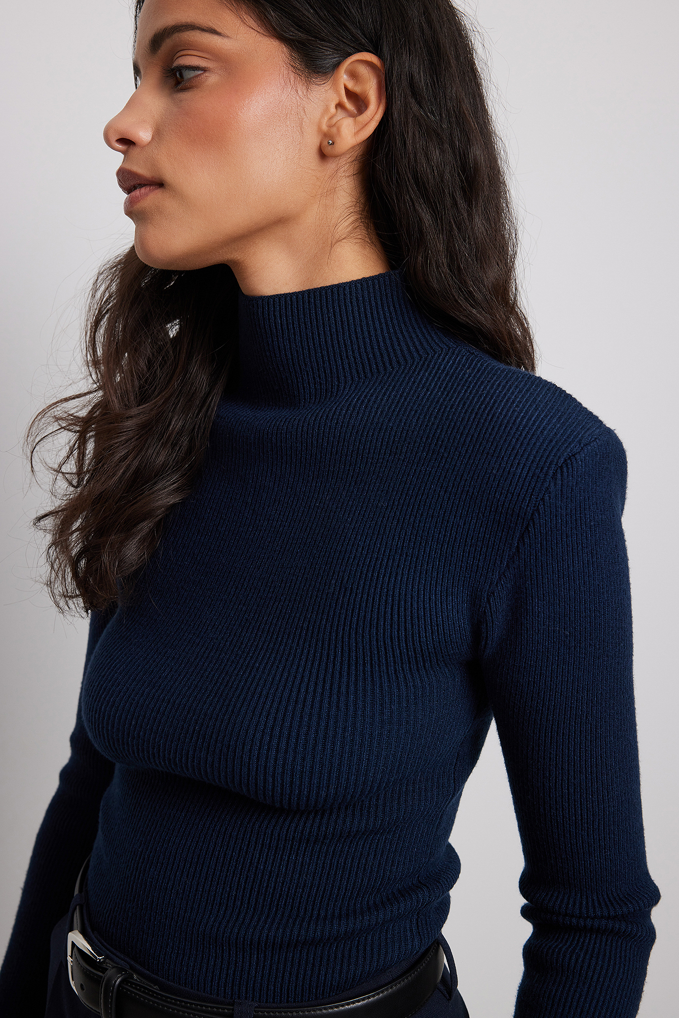 Shoulder Padded Ribbed Sweater Blue | NA-KD