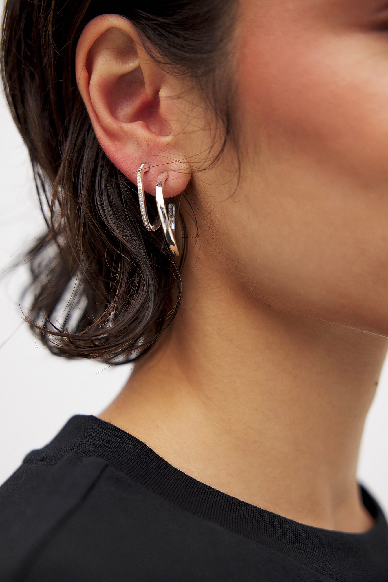 Silver Plated 2-Pack Strass Detailed Hoops Silver | NA-KD