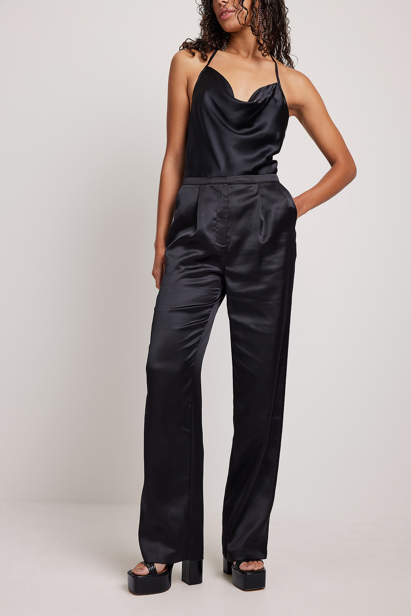 Slim Waist Band Satin Suit Pants Black | na-kd.com