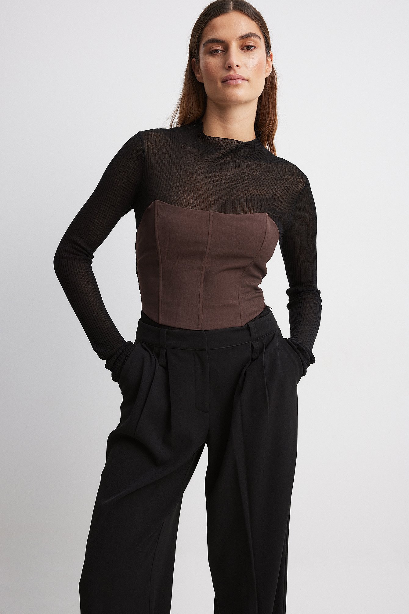 Smock Back Corset Top Brown | NA-KD