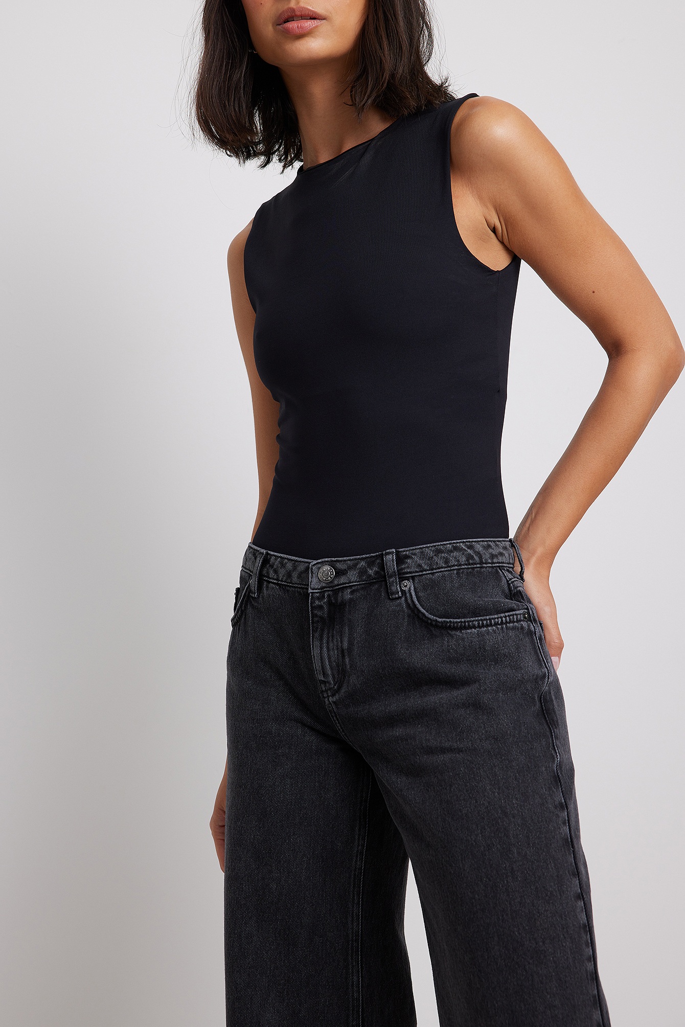 Soft Rigid Low Waist Wide Jeans Grey | na-kd.com