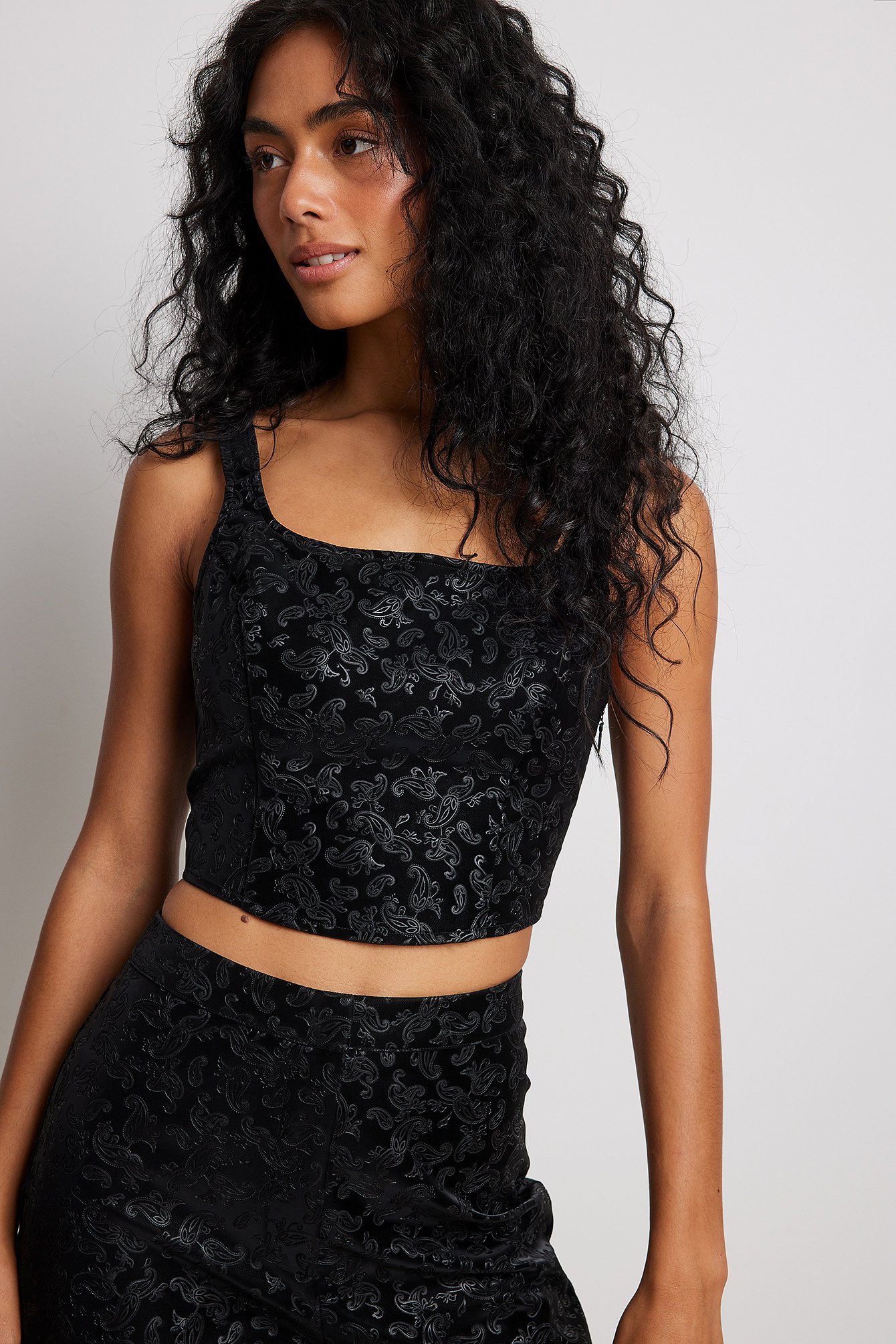 Square Neck Jacquard Top Black | na-kd.com
