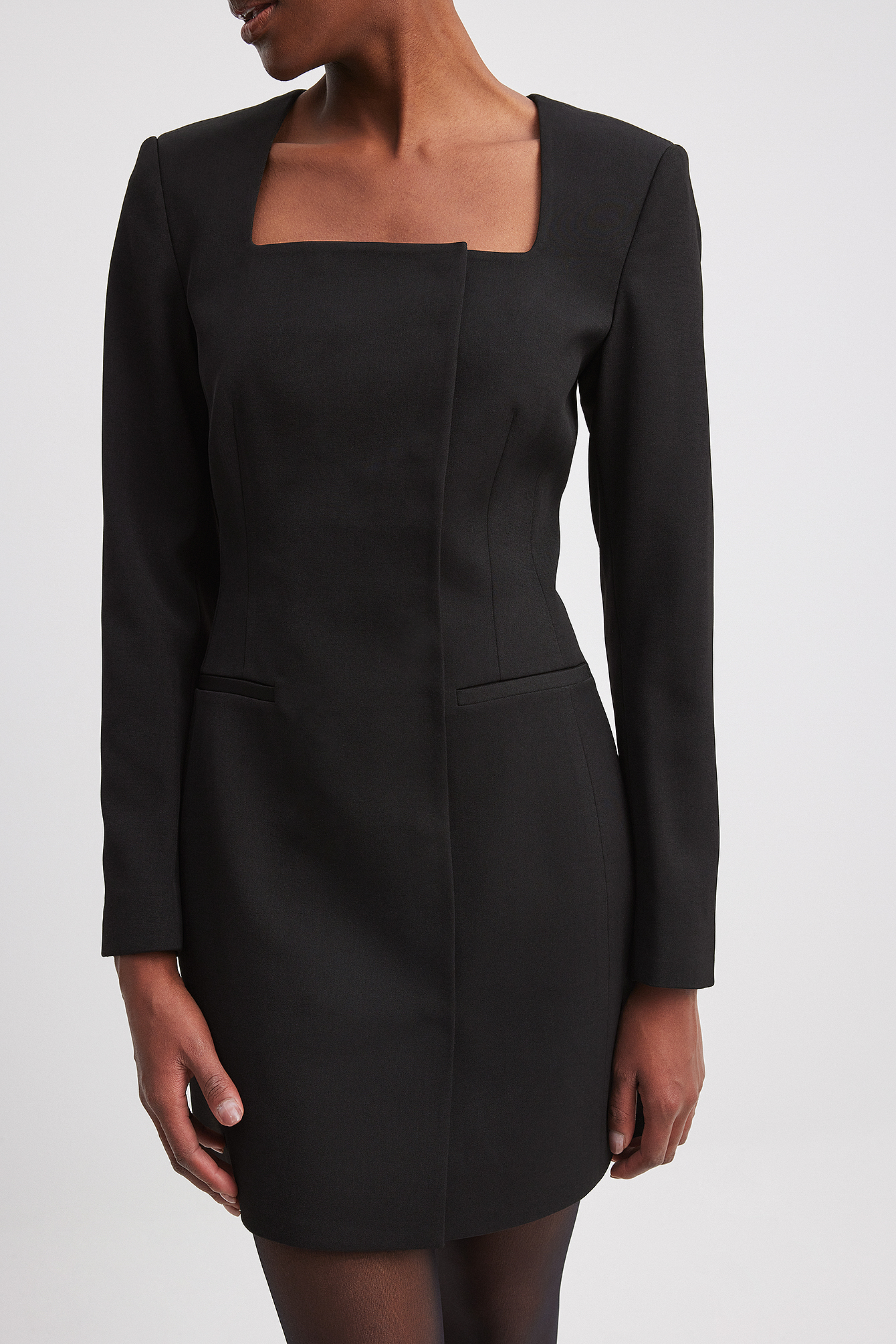 Square Neck Mini Blazer Dress Black | NA-KD