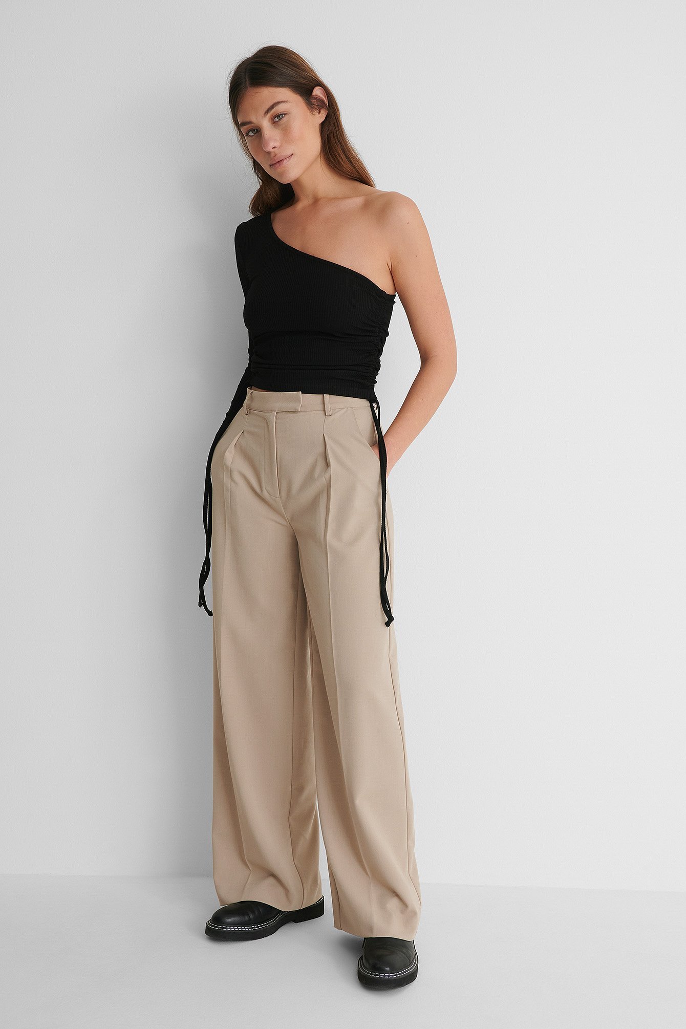 Drawstring One Shoulder Top Black | na-kd.com