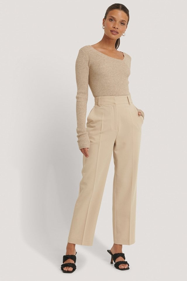 High Rise Cropped Suit Pants Beige | na-kd.com
