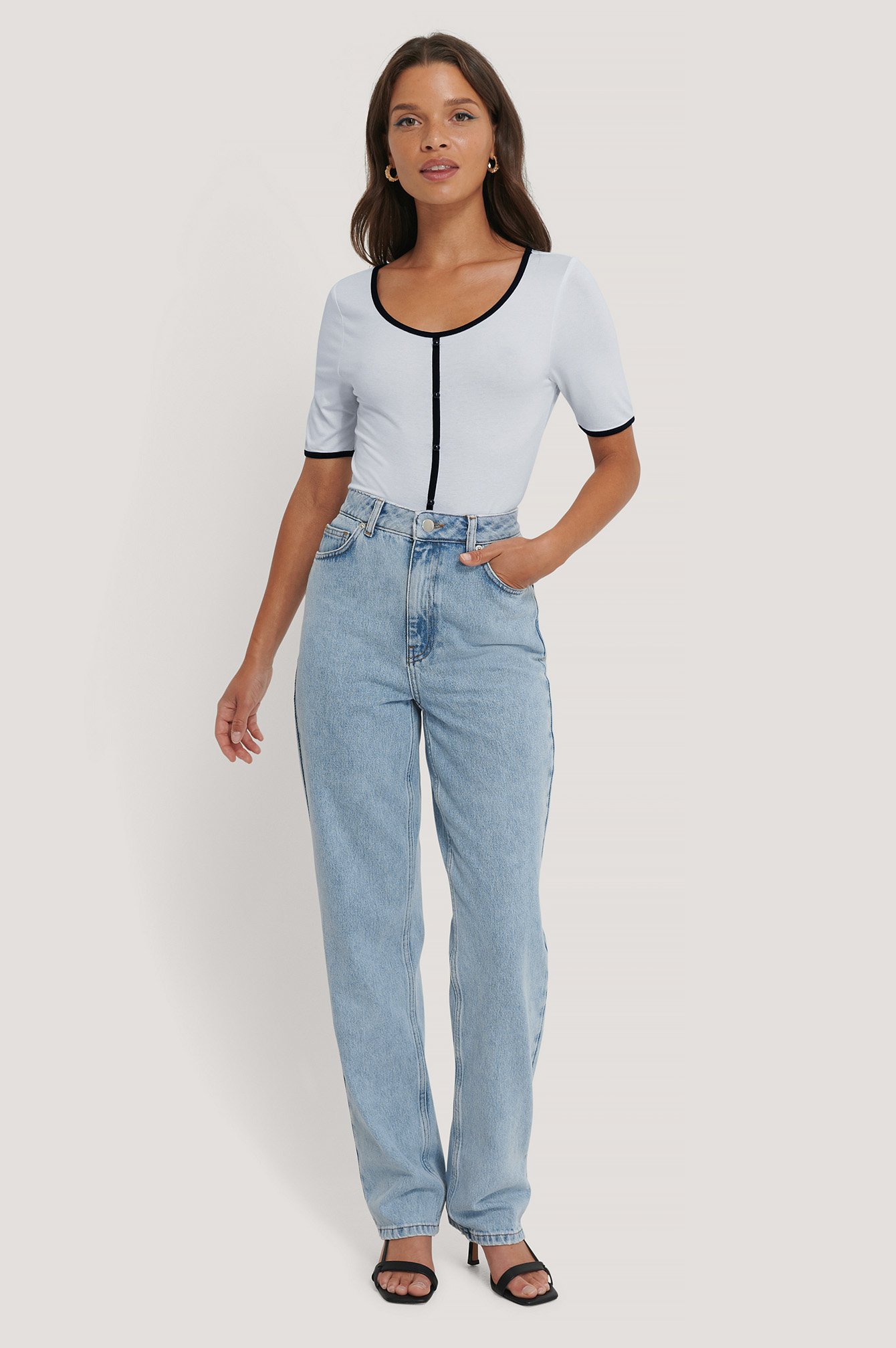 Buttoned Short Sleeve Top Blue | na-kd.com