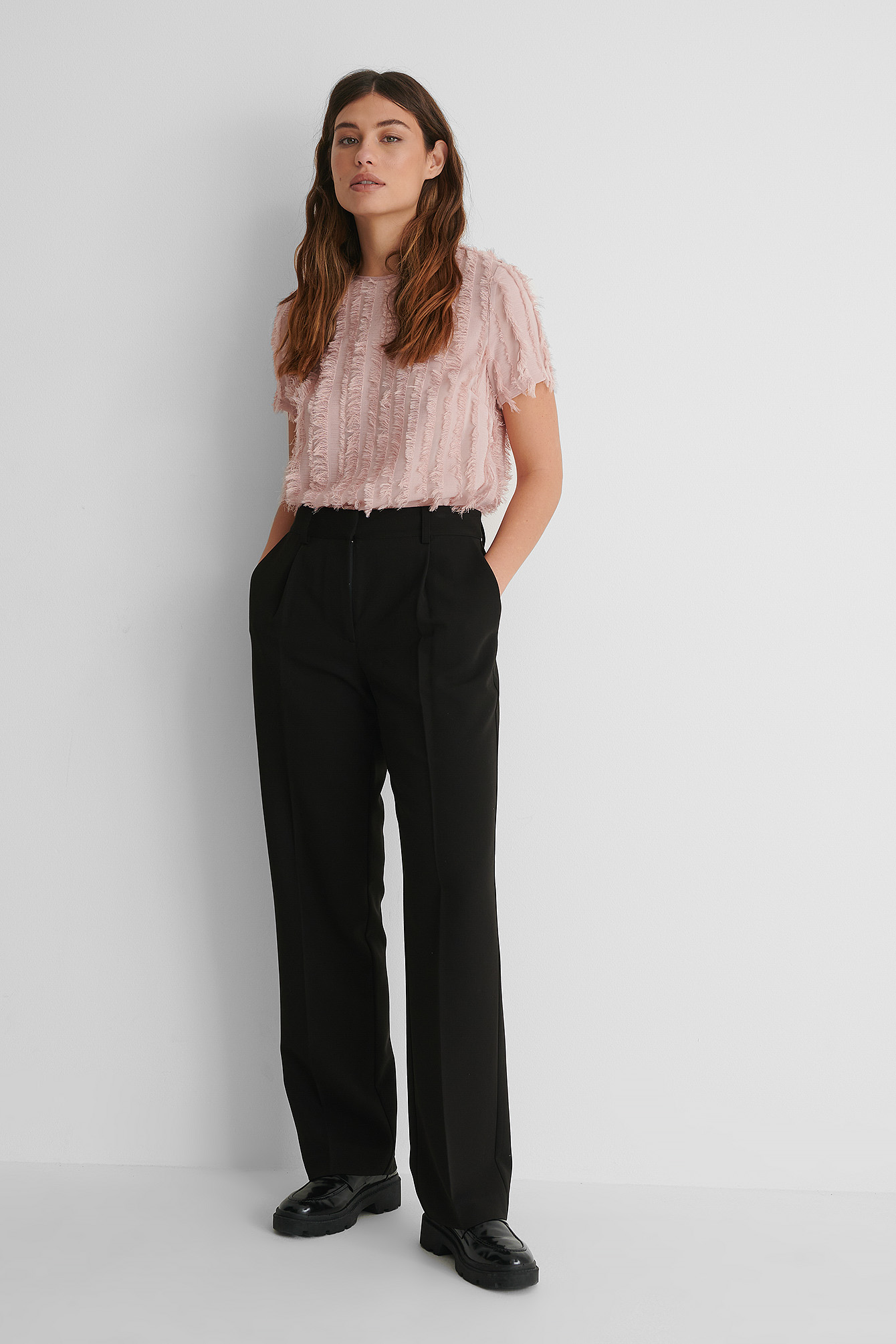 Round Neck Textured Top Pink | na-kd.com