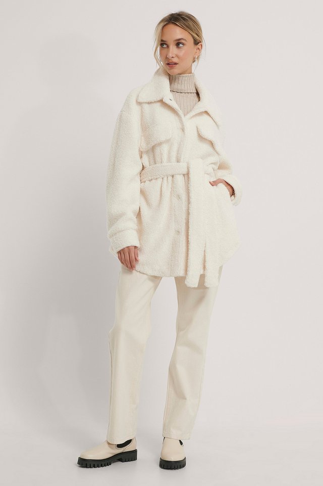 Belted Teddy Jacket Offwhite | na-kd.com