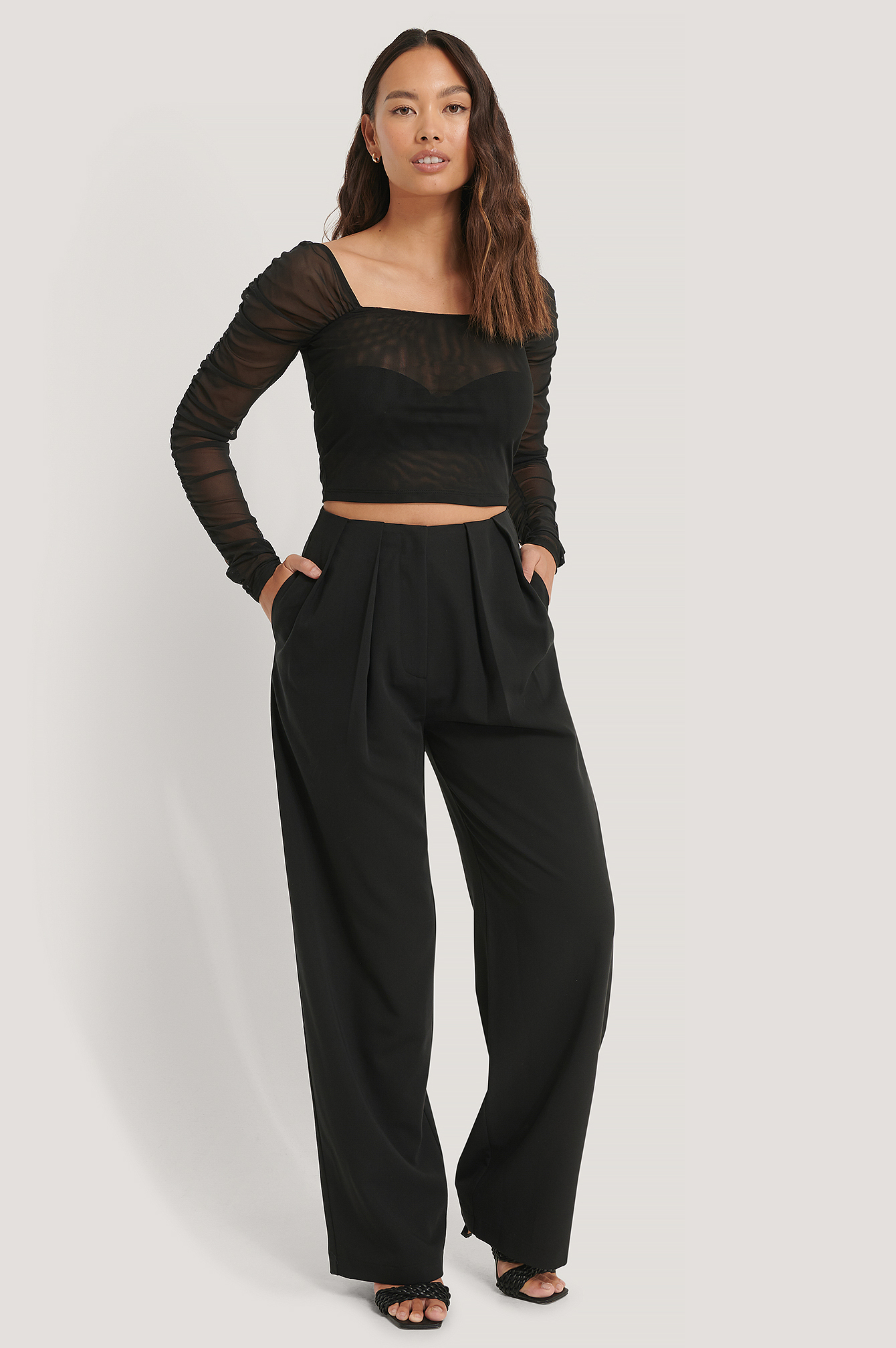 Rouched Mesh Top Black | na-kd.com