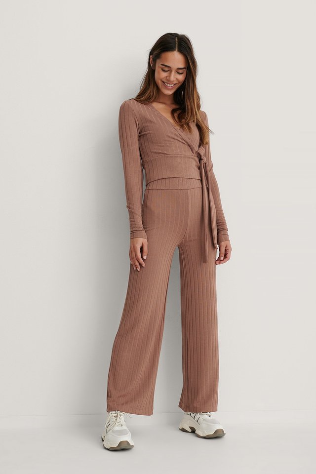 Wrap Rib Tie Top Pink | na-kd.com