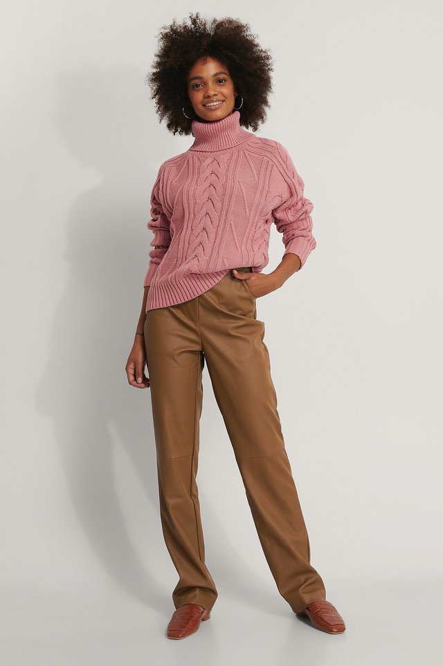 Hochgeschlossener Strickpulli Mit Muster Rosa | na-kd.com