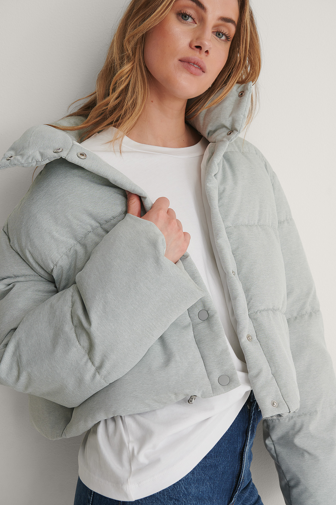 Recycled Melange Padded Jacket Grey | na-kd.com