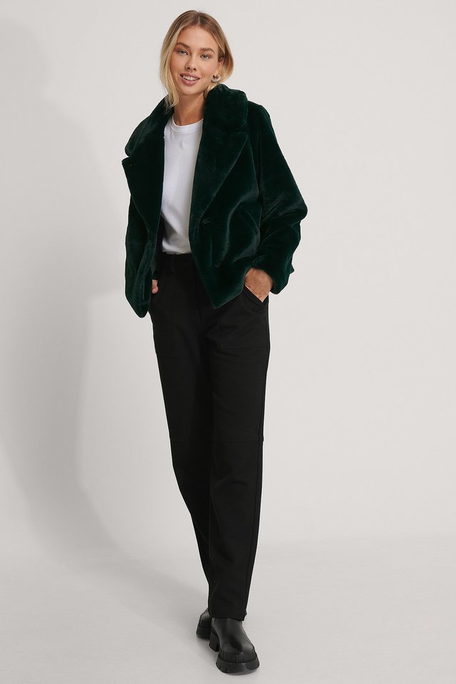 Fluffy Faux Fur Jacket Green | na-kd.com