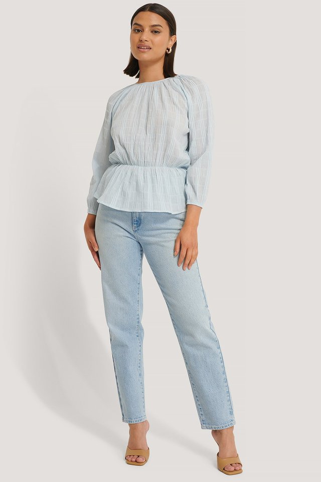 Marked Waist Structured Blouse Blue | na-kd.com