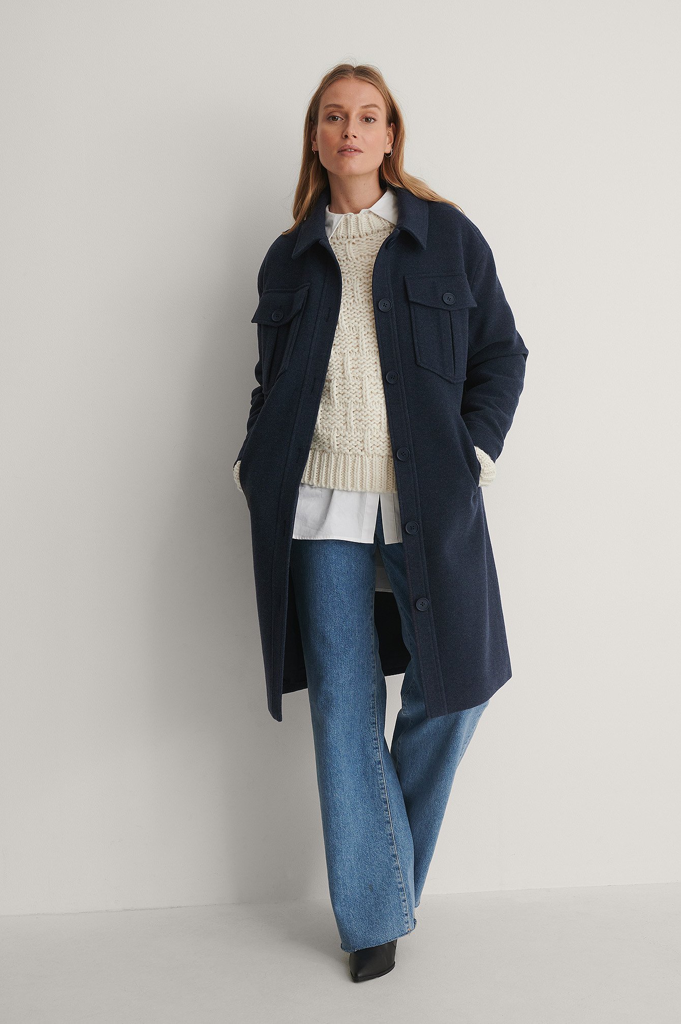 Chest Pocket Long Overshirt Blue | na-kd.com