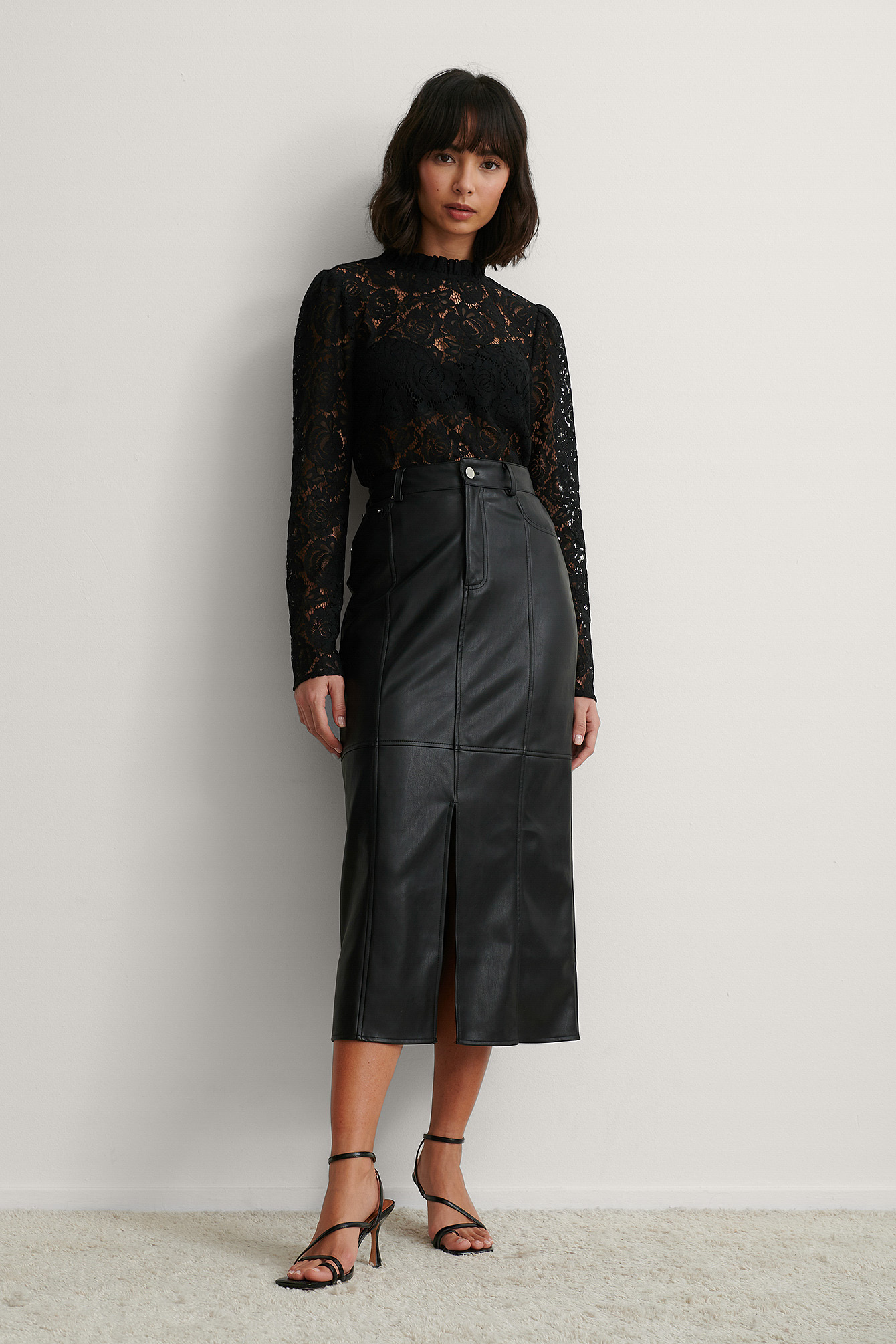 High Neck Frill Lace Blouse Black | na-kd.com