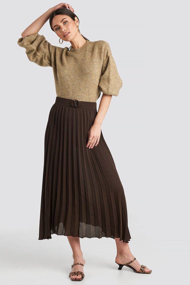 Crew Neck Volume Sleeve Knitted Sweater Beige | na-kd.com