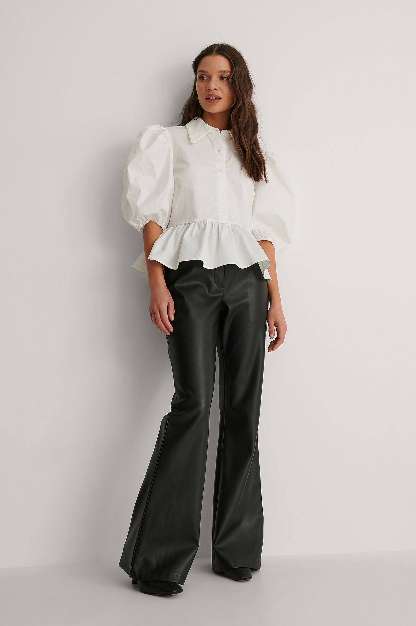 Pointy Collar Puff Sleeve Top Offwhite | na-kd.com