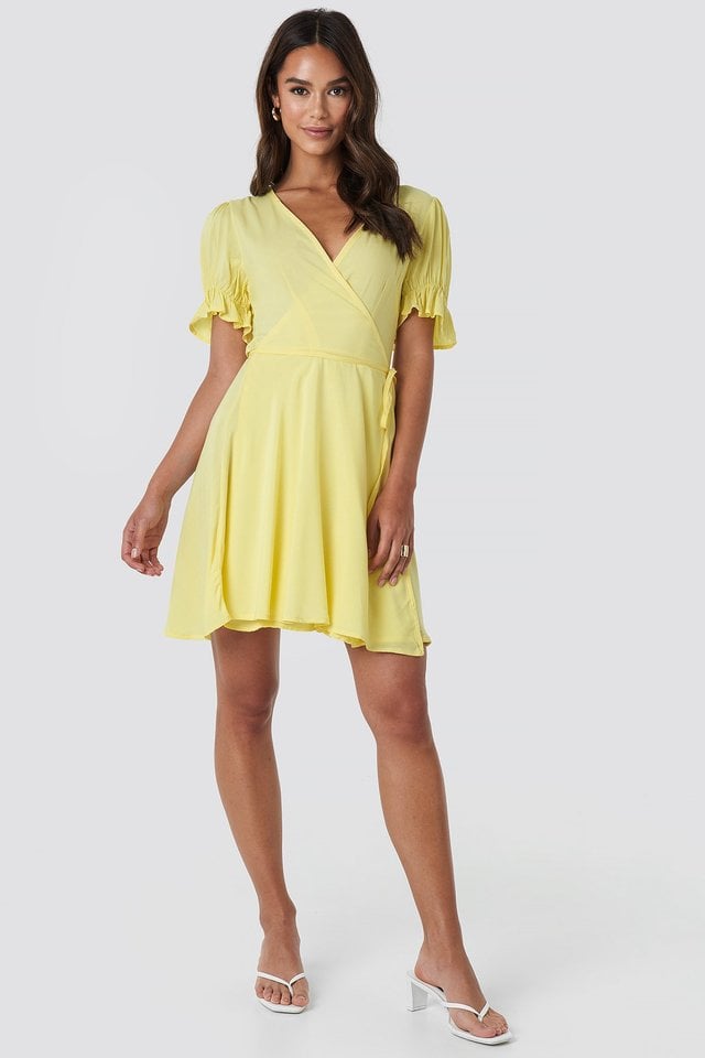 Puff Sleeve Wrap Dress Yellow | na-kd.com