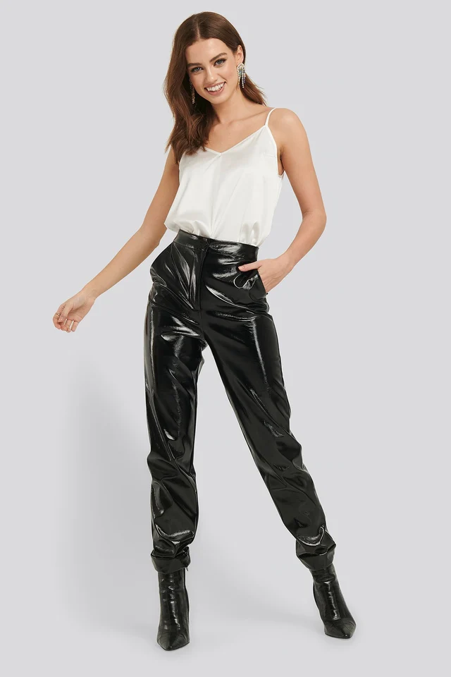 Straight PU Vinyl Pants Black | na-kd.com
