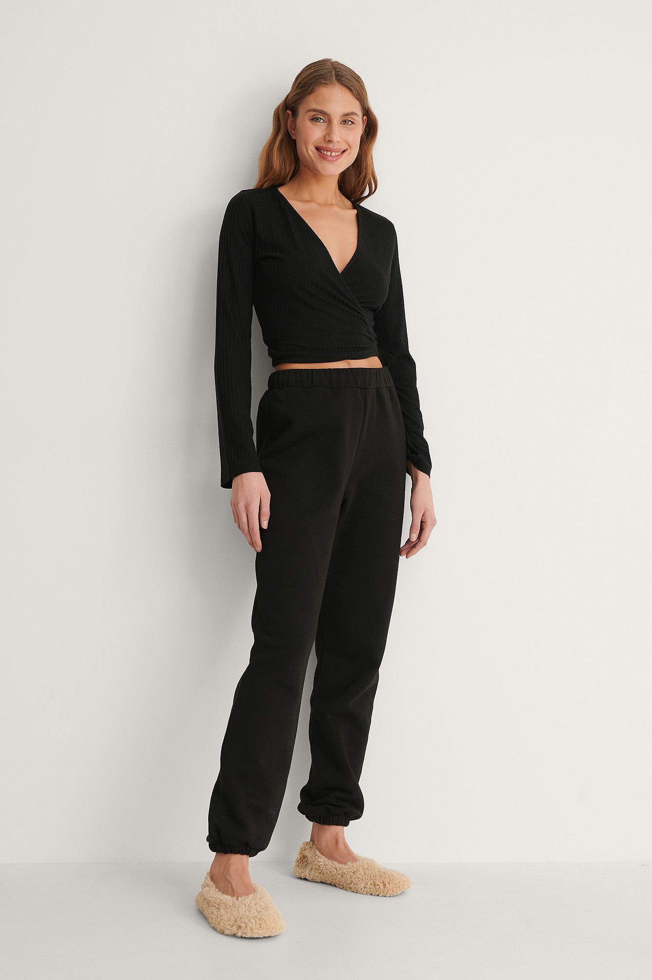 Recycled Ribbed Wrap Tie Top Black | na-kd.com