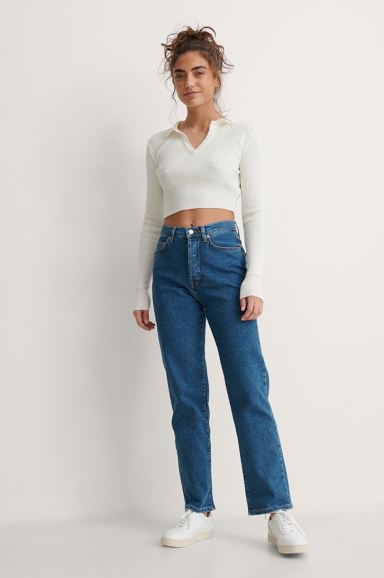 Organic Straight High Waist Jeans Blue | na-kd.com