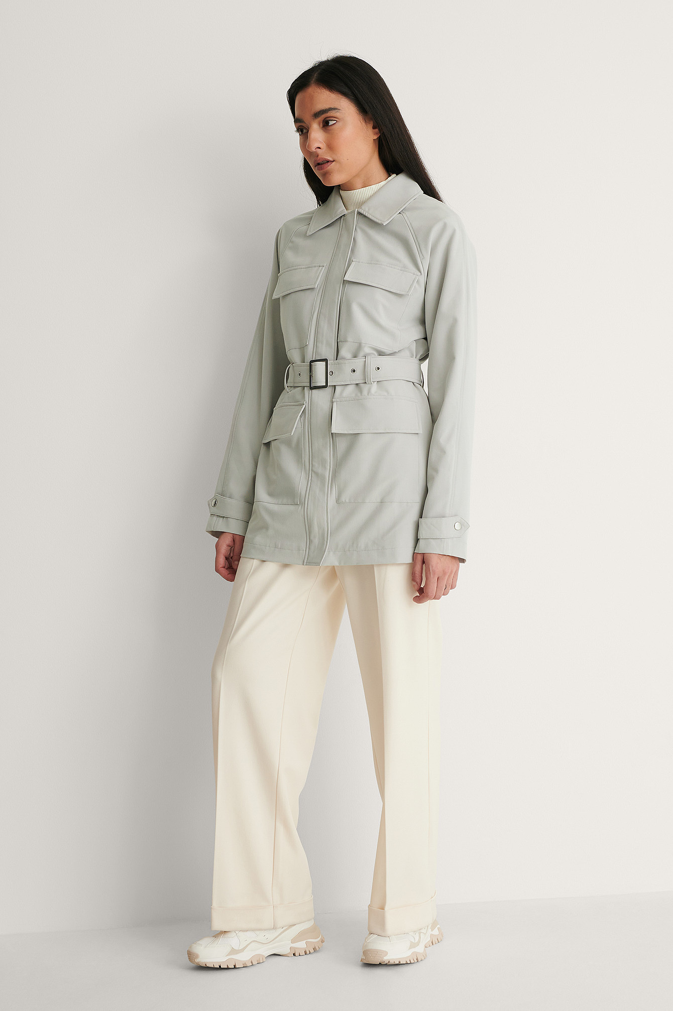 Belted Melange Jacket Grey | na-kd.com